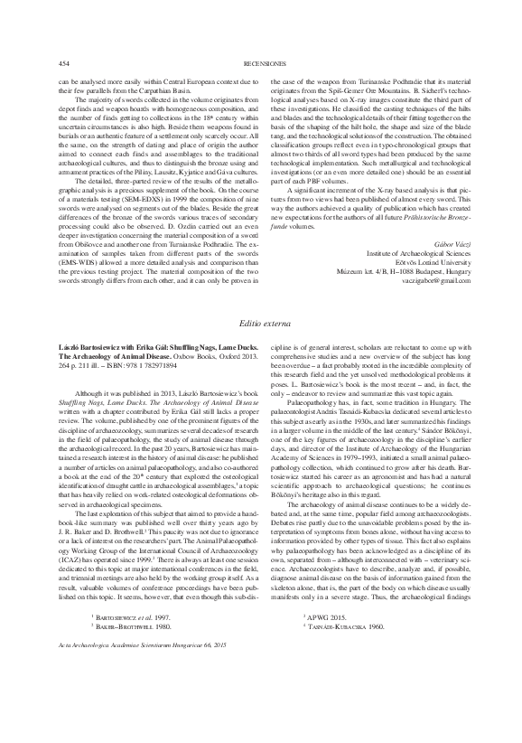 (PDF) Review: László Bartosiewicz with Erika Gál: Shuffling Nags, Lame ...