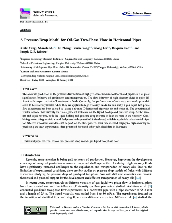 (PDF) A Pressure-Drop Model for Oil-Gas Two-Phase Flow in Horizontal Pipes