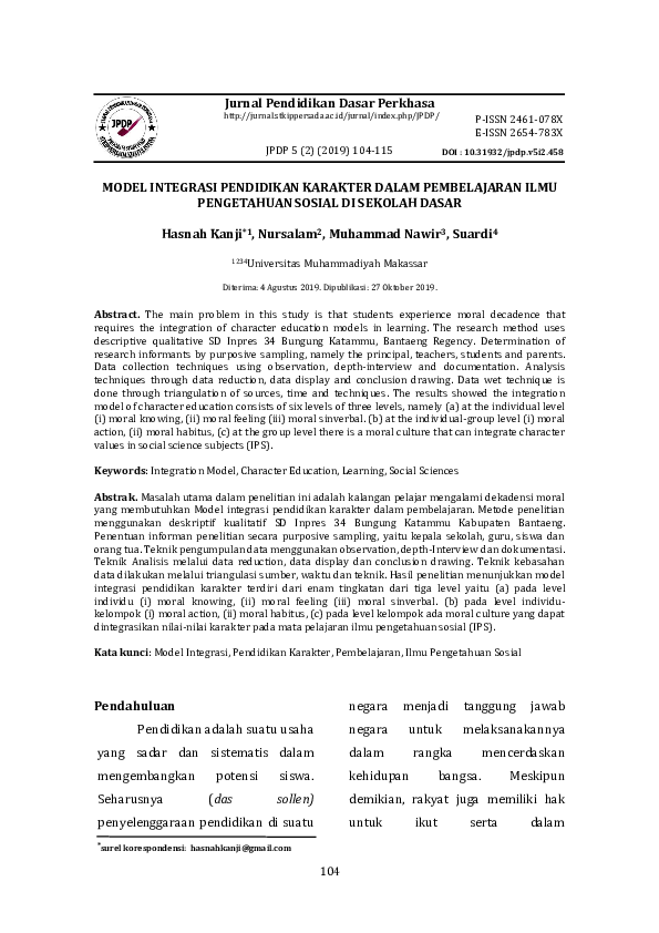 (PDF) Model Integrasi Pendidikan Karakter Dalam Pembelajaran Ilmu Pengetahuan Sosial DI Sekolah ...