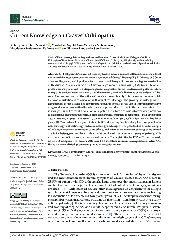 (PDF) Advances in Graves' Orbitopathy Management