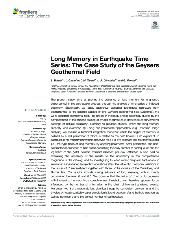 (PDF) Long Memory in Earthquake Time Series: The Case Study of the ...