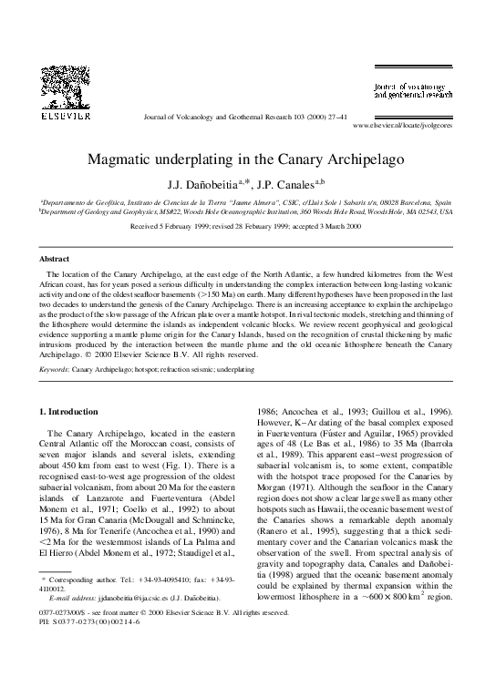 (PDF) Magmatic underplating in the Canary Archipelago
