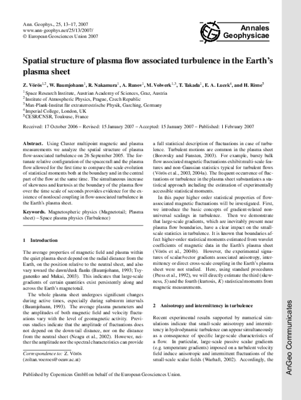 (PDF) Spatial structure of plasma flow associated turbulence in the ...