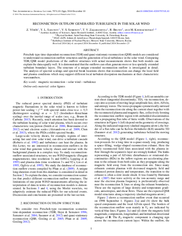 (PDF) Reconnection Outflow Generated Turbulence in the Solar Wind