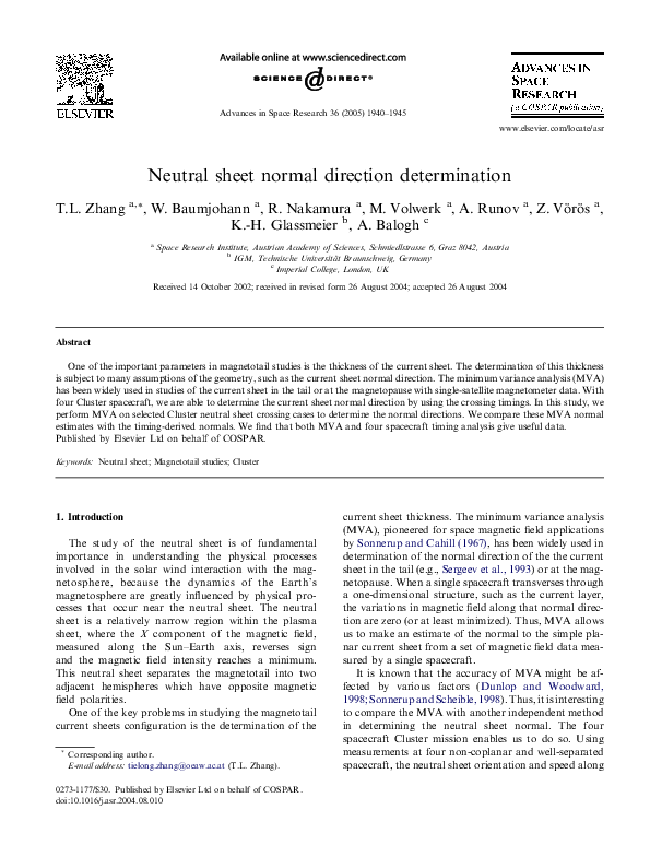 (PDF) Neutral sheet normal direction determination