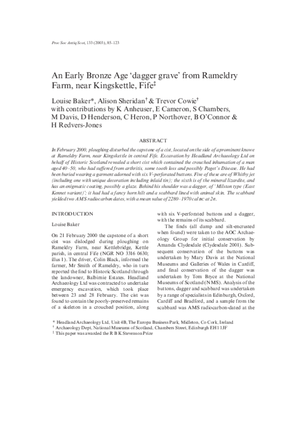 (PDF) An Early Bronze Age 'dagger grave' from Rameldry Farm, near ...