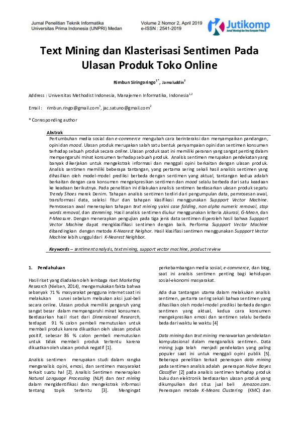 (PDF) Text Mining dan Klasterisasi Sentimen Pada Ulasan Produk Toko Online