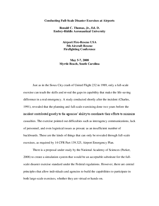 (PDF) Conducting Full-Scale Disaster Exercises at Airports