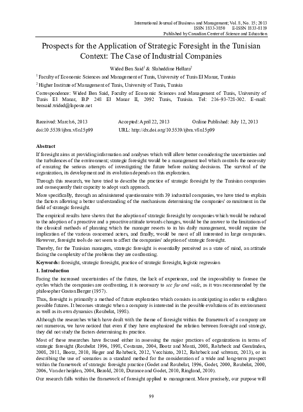 (PDF) Prospects for the Application of Strategic Foresight in the ...