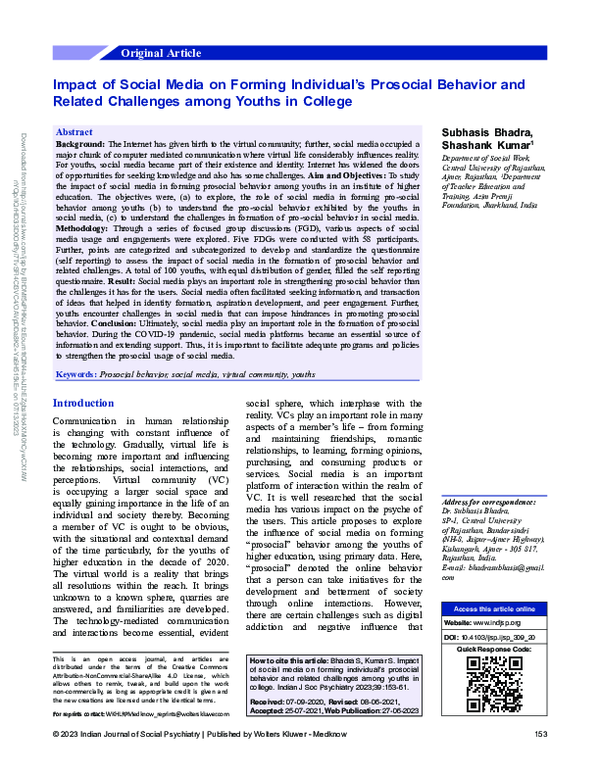 (PDF) Impact of Social Media on Forming Individual’s Prosocial Behavior ...