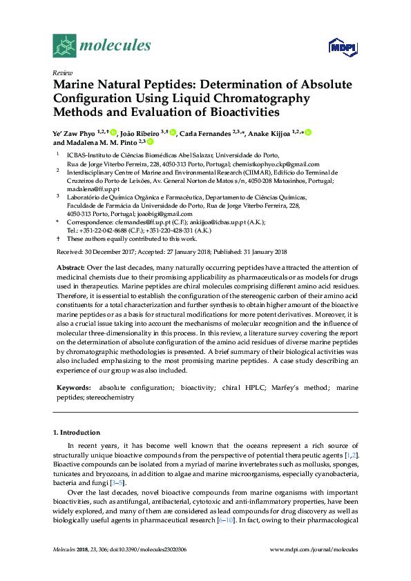 (PDF) Marine Natural Peptides: Determination of Absolute Configuration Using Liquid ...