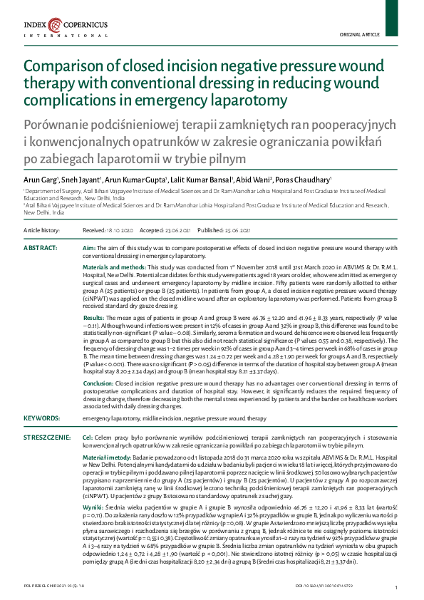 (PDF) Comparison of closed incision negative pressure wound therapy ...