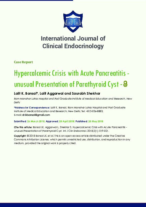 (PDF) Hypercalcemic Crisis With Acute Pancreatitis - Unusual ...