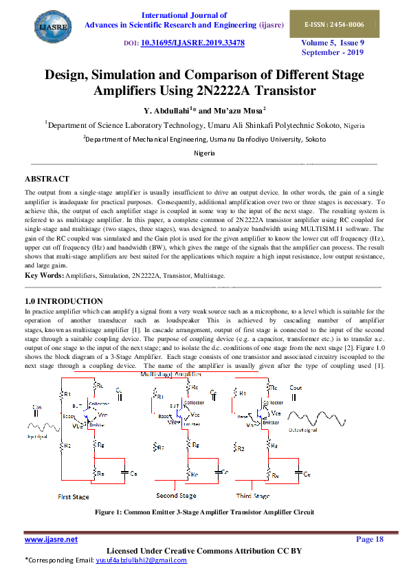 (PDF) Design, Simulation and Comparison of Different Stage Amplifiers Using 2N2222A Transistor
