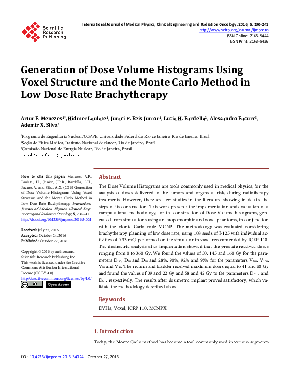 (PDF) Generation of Dose Volume Histograms Using Voxel Structure and the Monte Carlo Method in ...