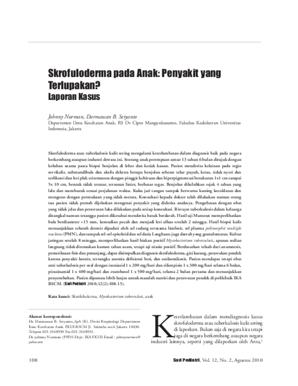 (PDF) Skrofuloderma pada Anak: Penyakit yang Terlupakan?