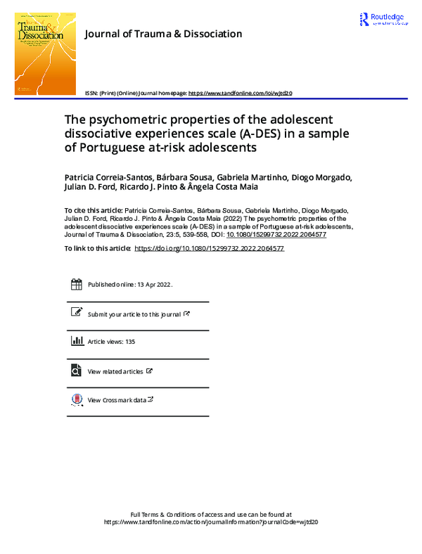 (PDF) The psychometric properties of the adolescent dissociative ...