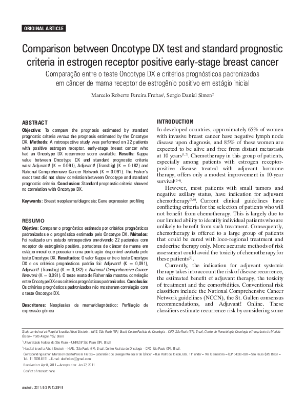 (PDF) Comparison between Oncotype DX test and standard prognostic ...