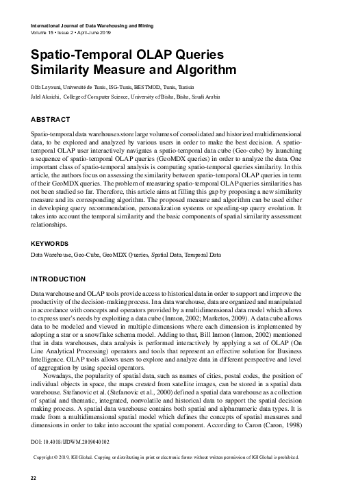 (PDF) Spatio-Temporal OLAP Queries Similarity Measure and Algorithm