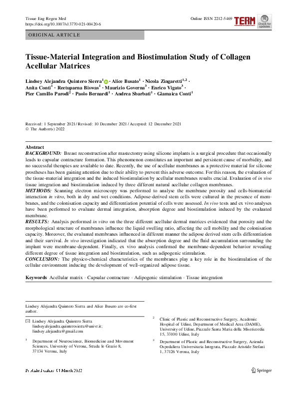 (PDF) Tissue-Material Integration and Biostimulation Study of Collagen ...