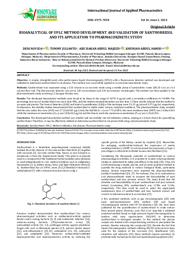 (PDF) BIOANALYTICAL OF UPLC METHOD DEVELOPMENT AND VALIDATION OF XANTHORRIZOL AND ITS ...