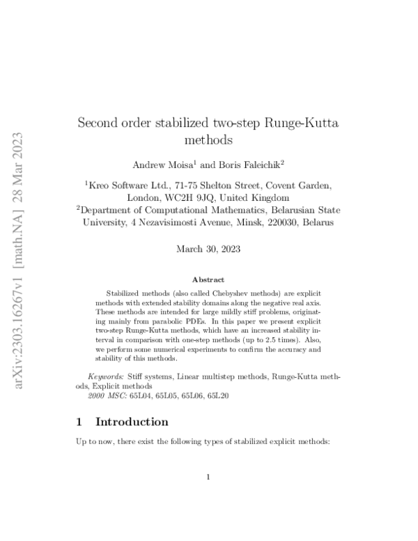 (PDF) Second order stabilized two-step Runge-Kutta methods