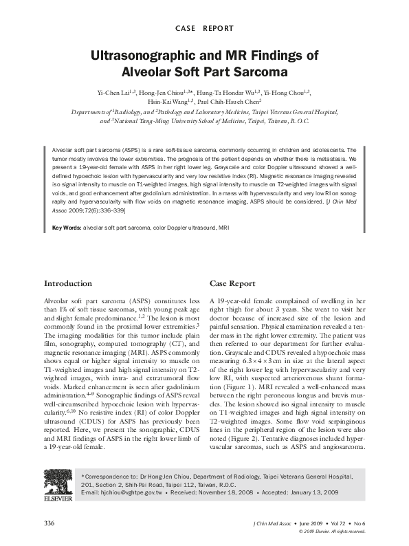 (PDF) Ultrasonographic and MR Findings of Alveolar Soft Part Sarcoma