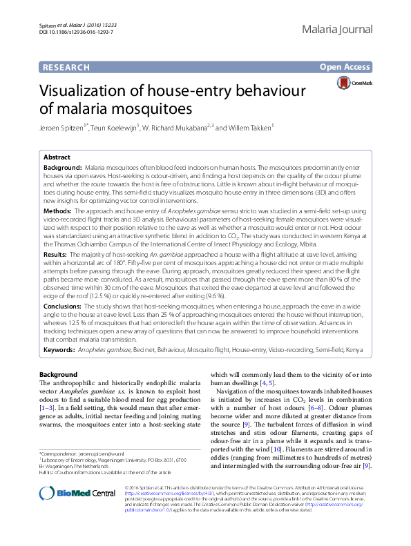 (PDF) Visualization of house-entry behaviour of malaria mosquitoes