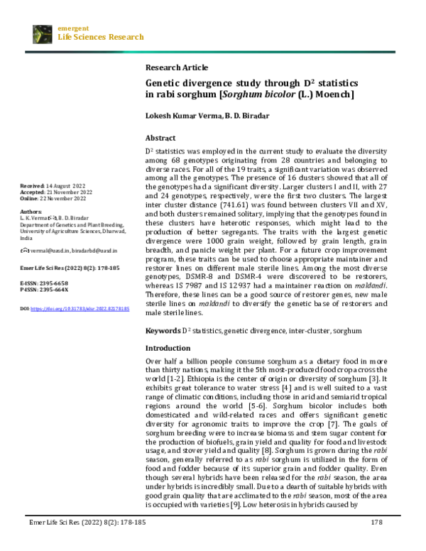 (PDF) Genetic divergence study through D2 statistics in rabi sorghum ...