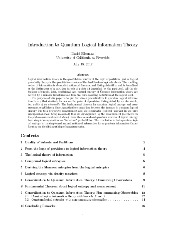 (PDF) Introduction to Quantum Logical Information Theory