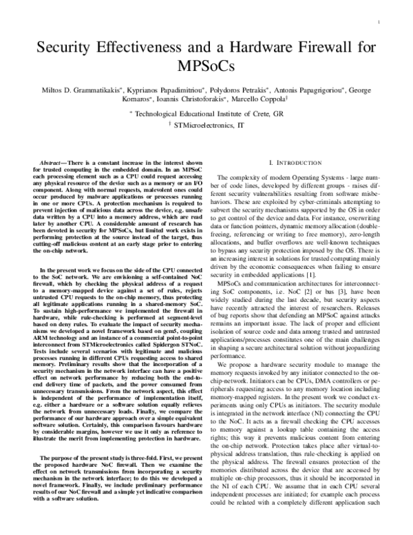 Pdf Security Effectiveness And A Hardware Firewall For Mpsocs