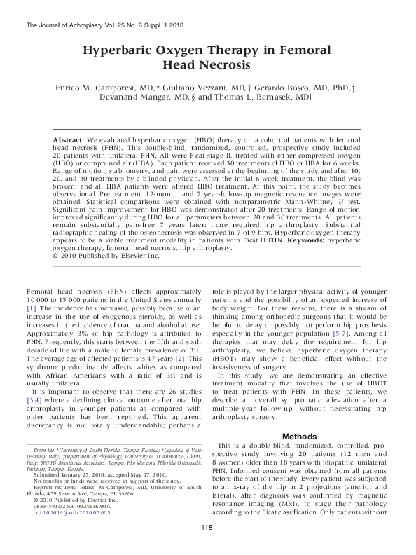 (PDF) Hyperbaric Oxygen Therapy in Femoral Head Necrosis