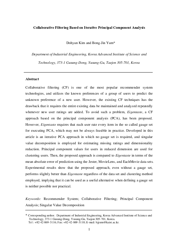 (PDF) Collaborative filtering based on iterative principal component analysis