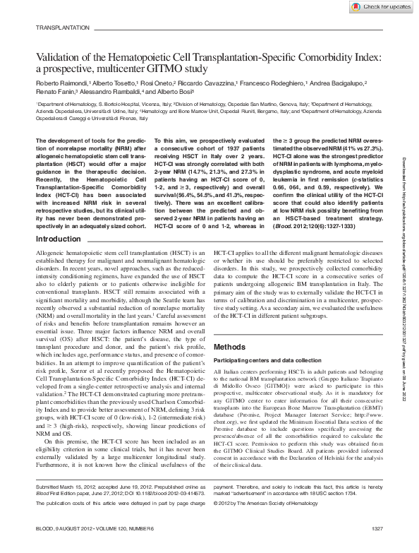 (PDF) Validation of the Hematopoietic Cell Transplantation-Specific ...