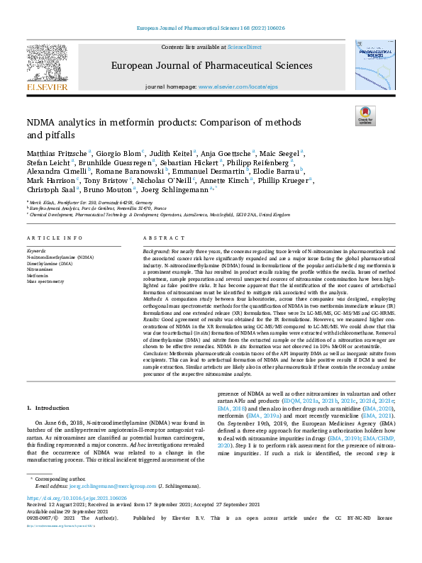 (PDF) NDMA analytics in metformin products: Comparison of methods and pitfalls