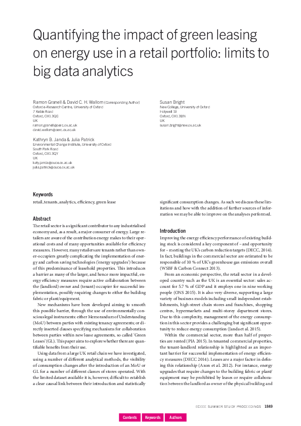 (PDF) Quantifying the impact of green leasing on energy use in a retail portfolio : limits to ...