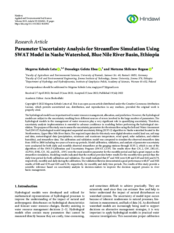 (PDF) Parameter Uncertainty Analysis for Streamflow Simulation Using SWAT Model in Nashe ...
