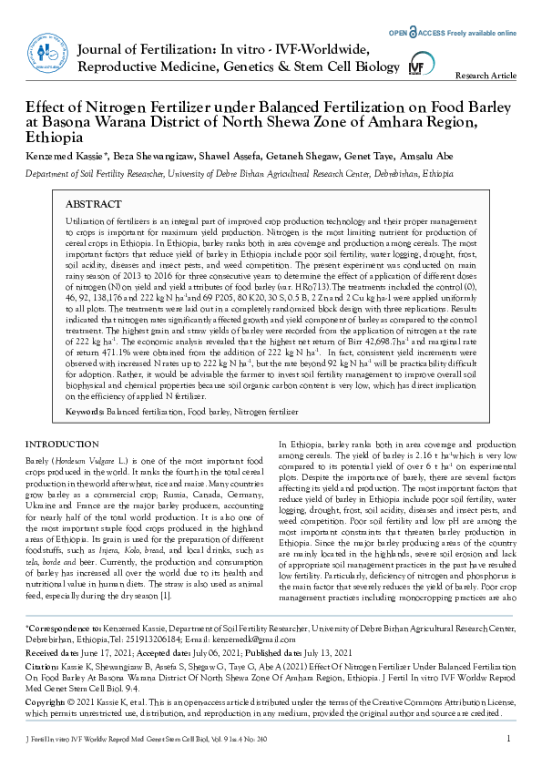(PDF) Effect of Nitrogen Fertilizer under Balanced Fertilization on ...