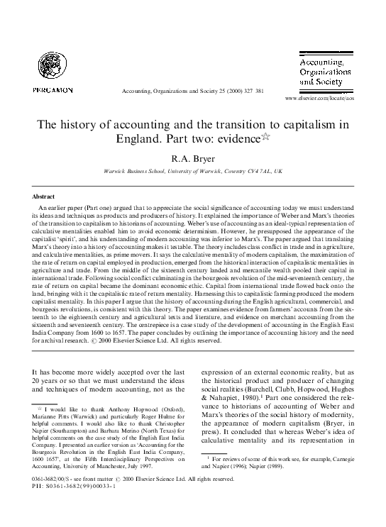 (PDF) The history of accounting and the transition to capitalism in ...