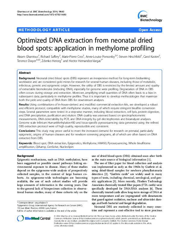 (PDF) Optimized DNA extraction from neonatal dried blood spots ...