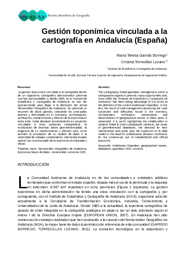 (PDF) Gestión toponímica vinculada a la cartografía en Andalucía (España)