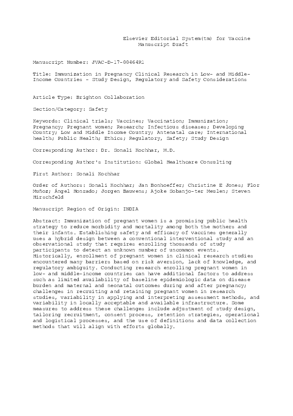 (PDF) Immunization in pregnancy clinical research in low- and middle ...