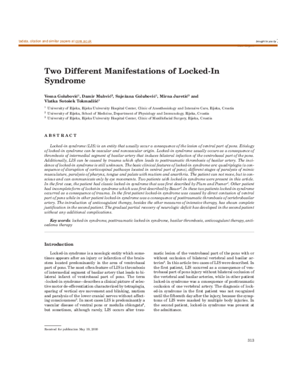 (PDF) Two different manifestations of locked-in syndrome