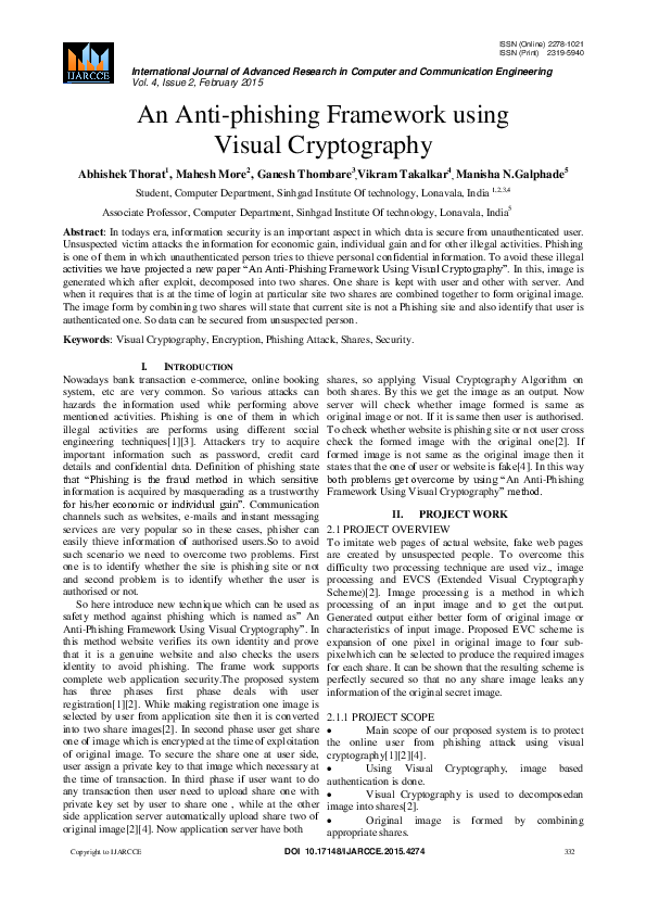 (PDF) An Anti-phishing Framework using Visual Cryptography