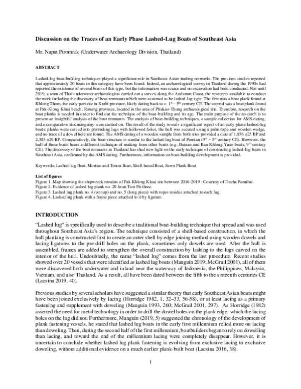 (PDF) Discussion on the Traces of an Early Phase Lashed-Lug Boats of ...
