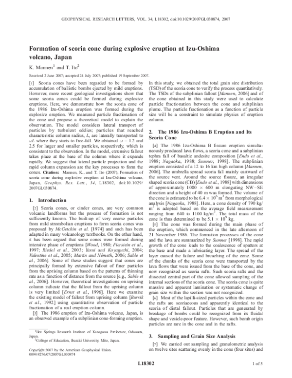 (PDF) Formation of scoria cone during explosive eruption at Izu-Oshima ...