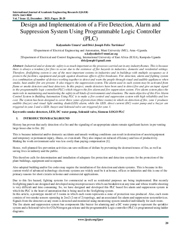 (PDF) Design and Implementation of a Fire Detection, Alarm and Suppression System Using ...