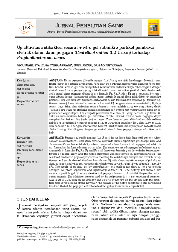 (PDF) Uji Aktivitas Antibakteri secara In-Vitro Gel Submikro Partikel Pembawa Ekstrak Etanol ...