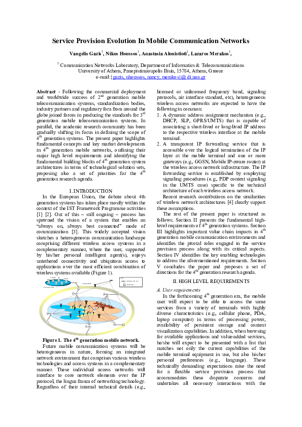 (PDF) Service Provision Evolution In Mobile Communication Networks