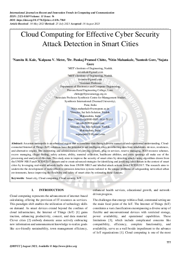 (PDF) Cloud Computing for Effective Cyber Security Attack Detection in Smart Cities